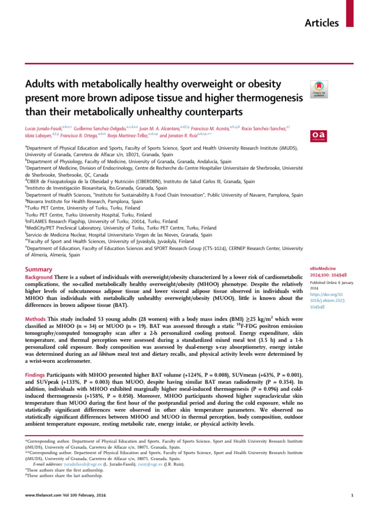 Adults With Metabolically Healthy Overweight or Obesity | PDF | Adipose ...
