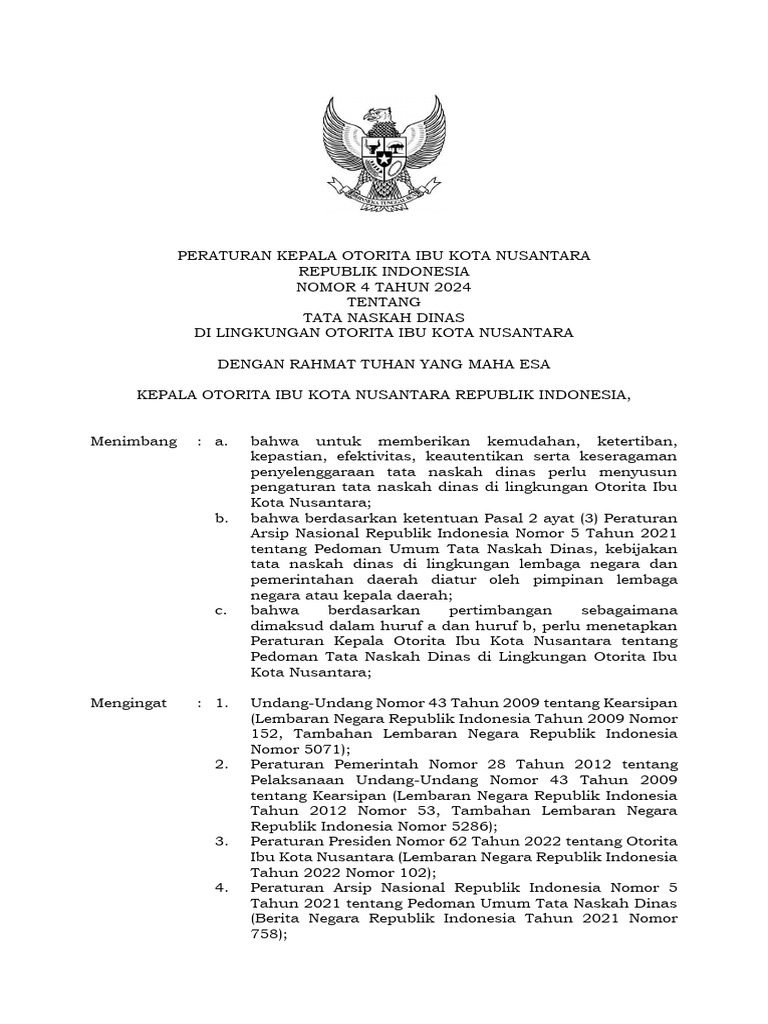 2024 PERKA IKN 4 Tata Naskah Dinas | PDF