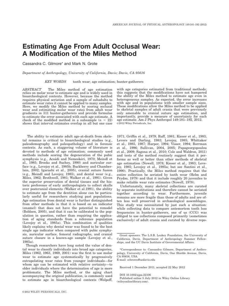 American J Phys Anthropol - 2012 - Gilmore - Estimating Age From Adult ...