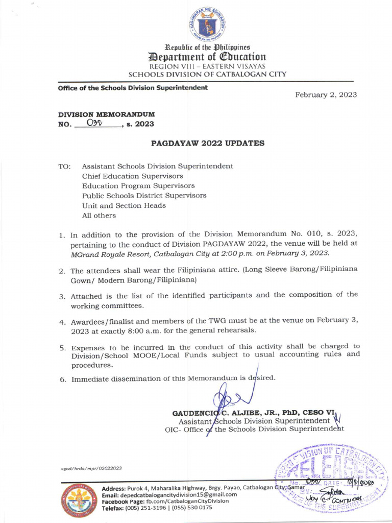DM No. 032, S. 2023 - Pagdayaw 2022 Updates | PDF