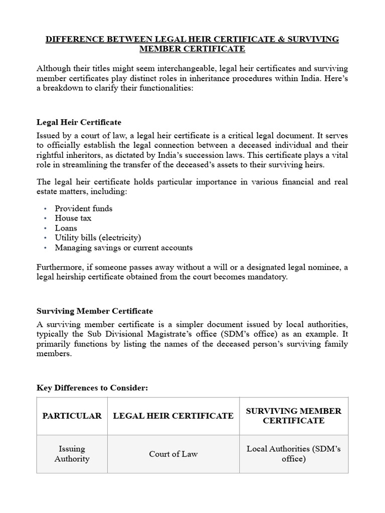 Legal Heir V:s Surviving Member | PDF | Inheritance | Social Stratification