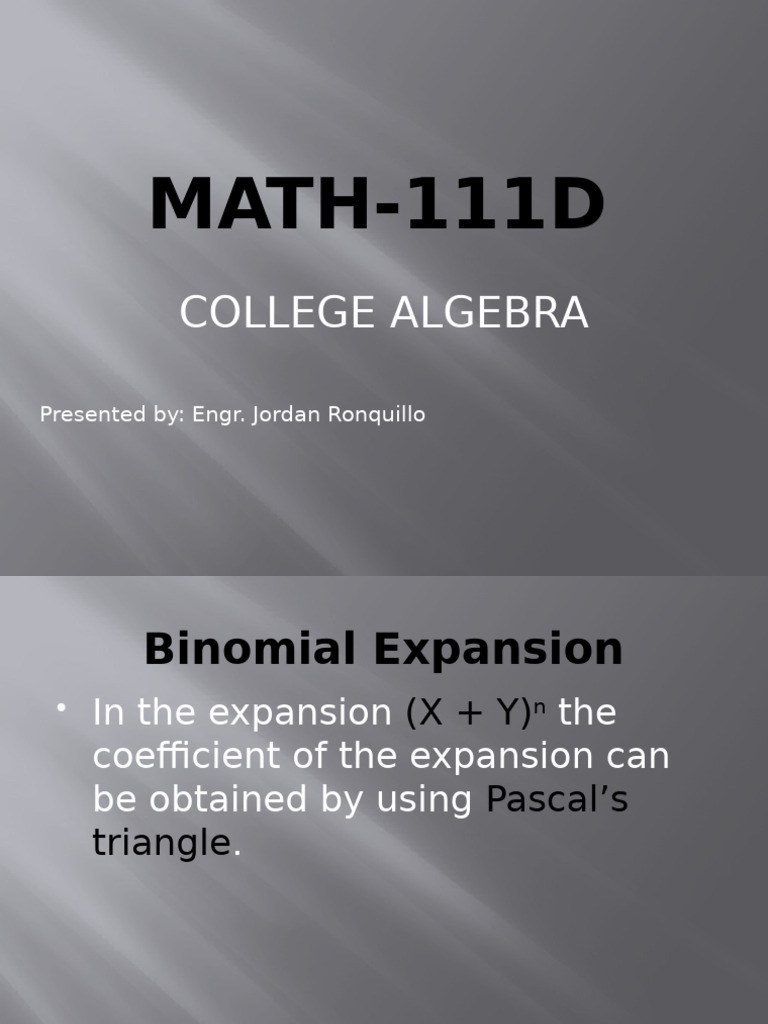 Binomial Expansion in College Algebra | PDF