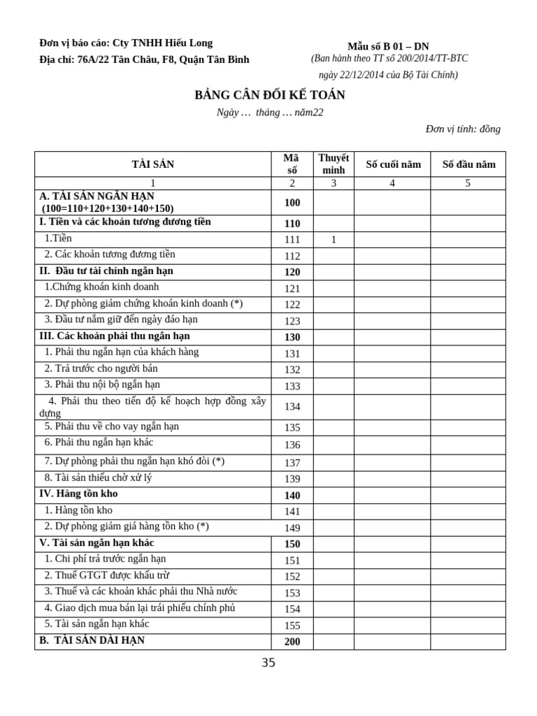 2016 DE BẢNG CÂN ĐỐI KẾ TOÁN TT200 | PDF