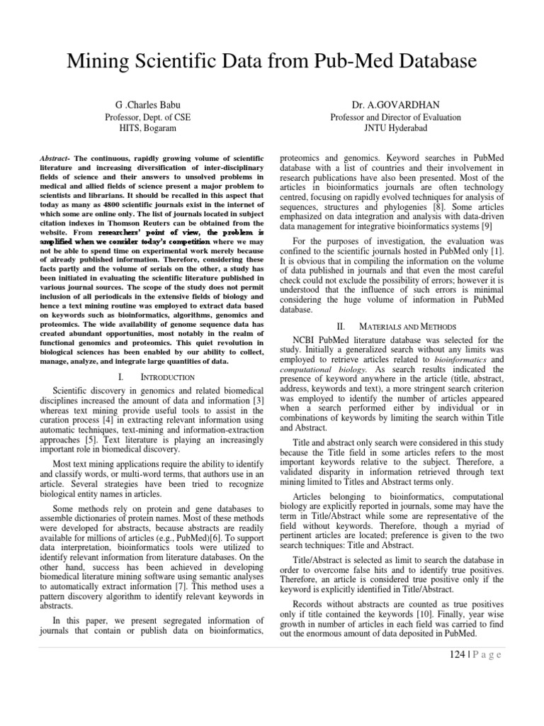 Paper 21-Mining Scientific Data From Pub-Med Database | PDF | Bioinformatics | Pub Med
