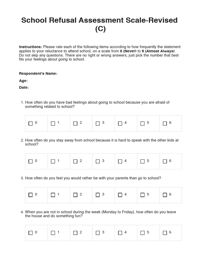 School Refusal Assessment Scale Guide | PDF