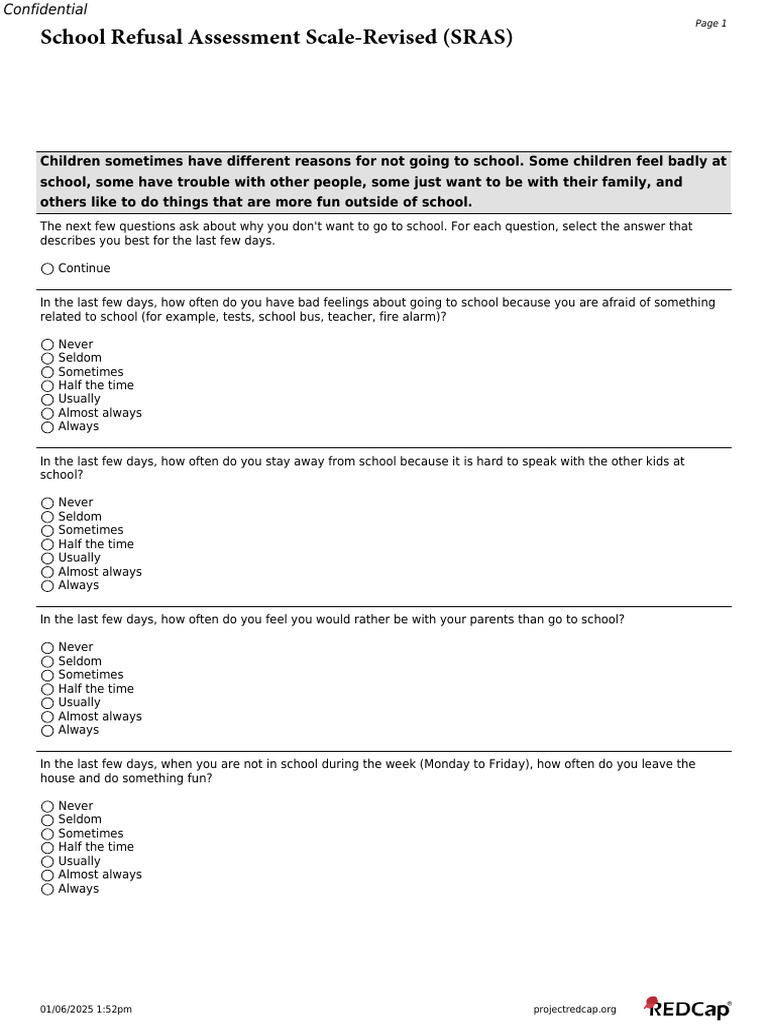 School Refusal Assessment Scale Guide | PDF