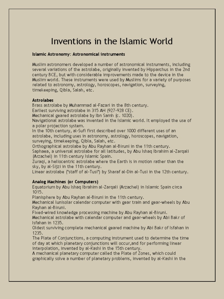 Islamic Astronomy Inventions