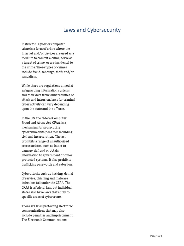 Cybercrime Laws and Regulations Overview | PDF | Cybercrime | Computer ...