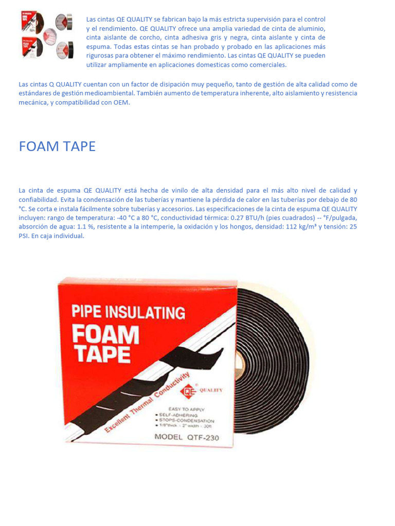 Ficha Tecnica - Cinta Foam | PDF | Aislamiento térmico | Física Aplicada e Interdisciplinaria