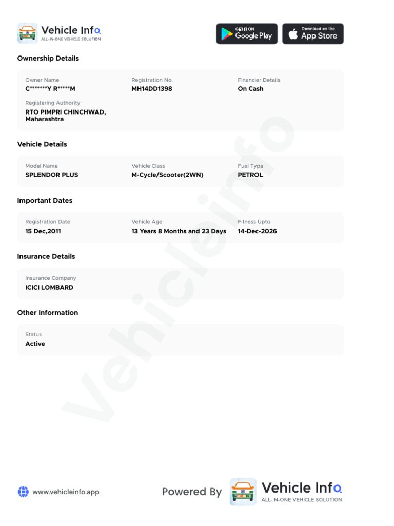 Vehicle Ownership and Details Report | PDF