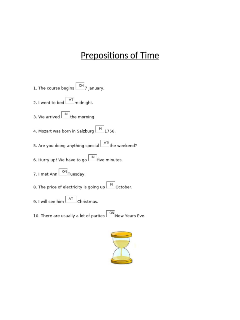 Prepositions of Time Worksheet PROFE | PDF