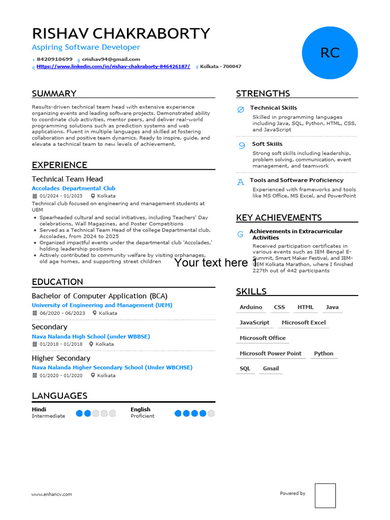 R Is Hav Chakraborty Resume | PDF | Computing | Information Technology
