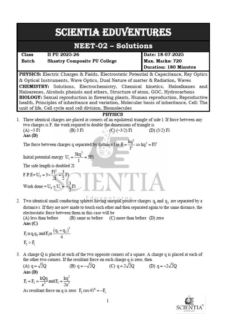 NEET-Questions Solutions | PDF | Electronvolt | Diffraction