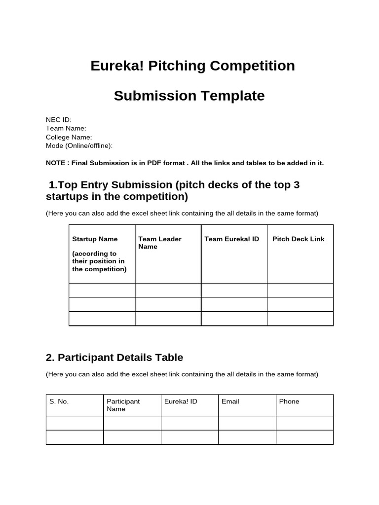Eureka! Pitching Competition Submission Guide | PDF
