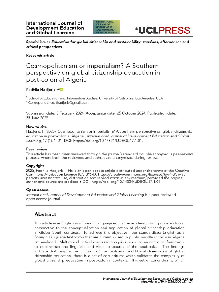 Global Citizenship Education in Algeria | PDF | Cosmopolitanism ...