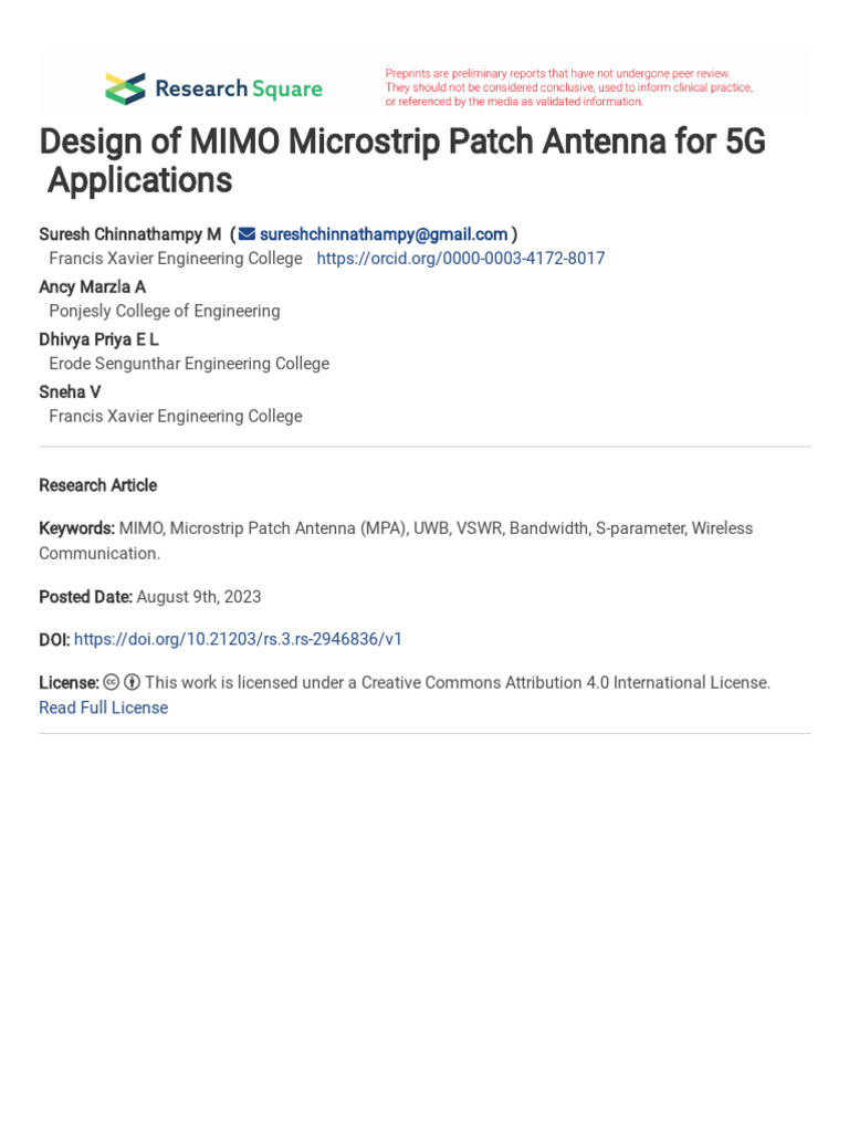 Design of MIMO Microstrip Patch Antenna For 5G App | PDF | Antenna ...