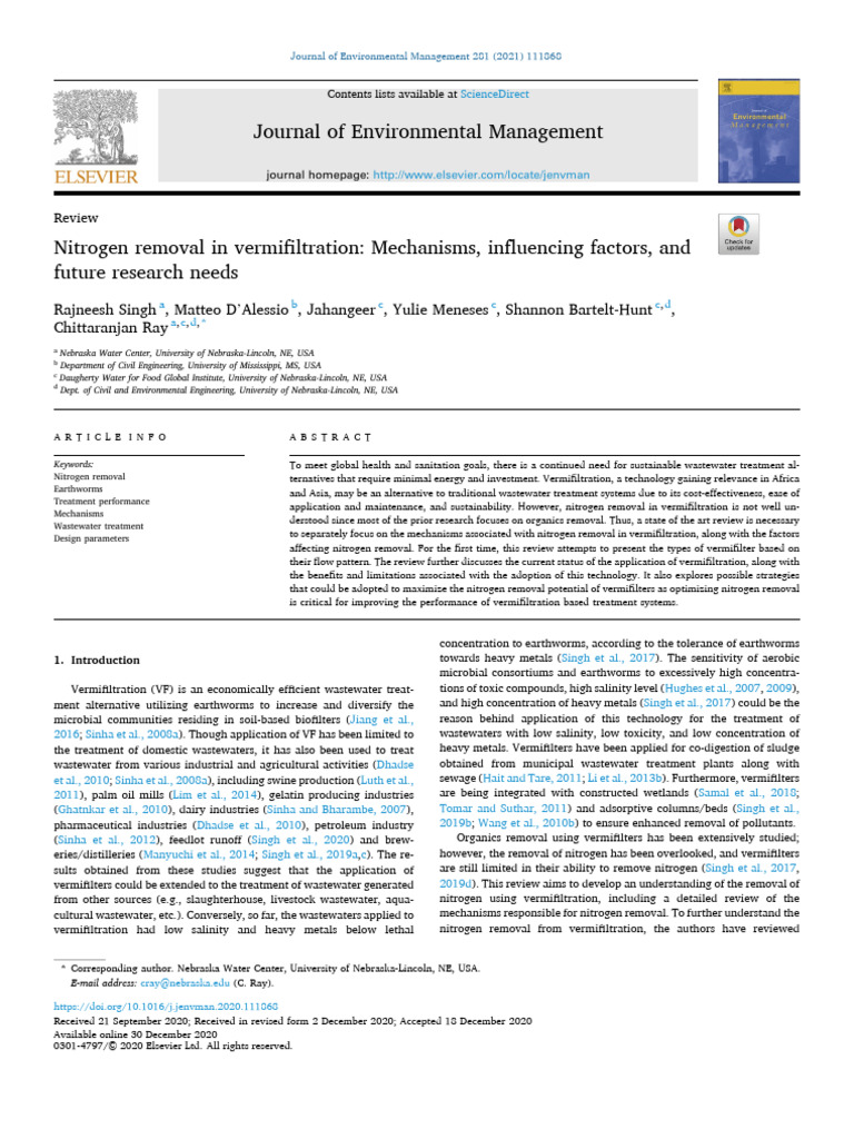 2 - BIOFILTRO Artigo_remoção N Vermifiltro | PDF | Nitrate