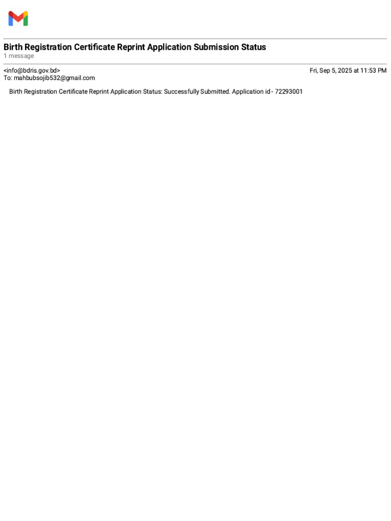 Gmail - Birth Registration Certificate Reprint Application Submission ...