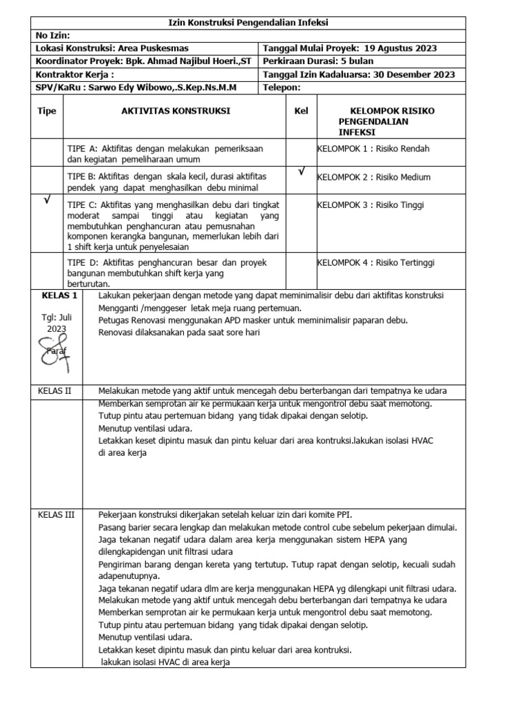 Izin Konstruksi Pengendalian Infeksi | PDF