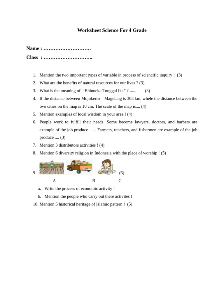 4th Grade Science Worksheet Guide | PDF