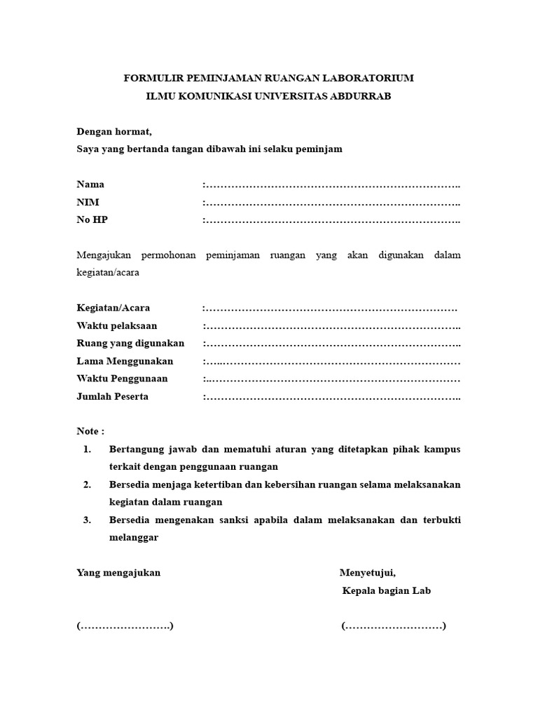 Formulir Peminjaman Ruang Lab Komunikasi | PDF