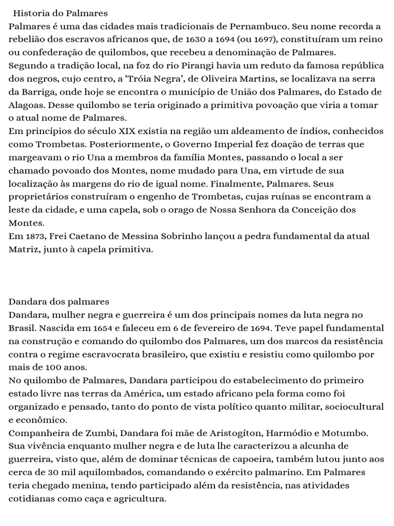 Historia do Palmares Palmares é uma das cidades mais tradicionais de ...