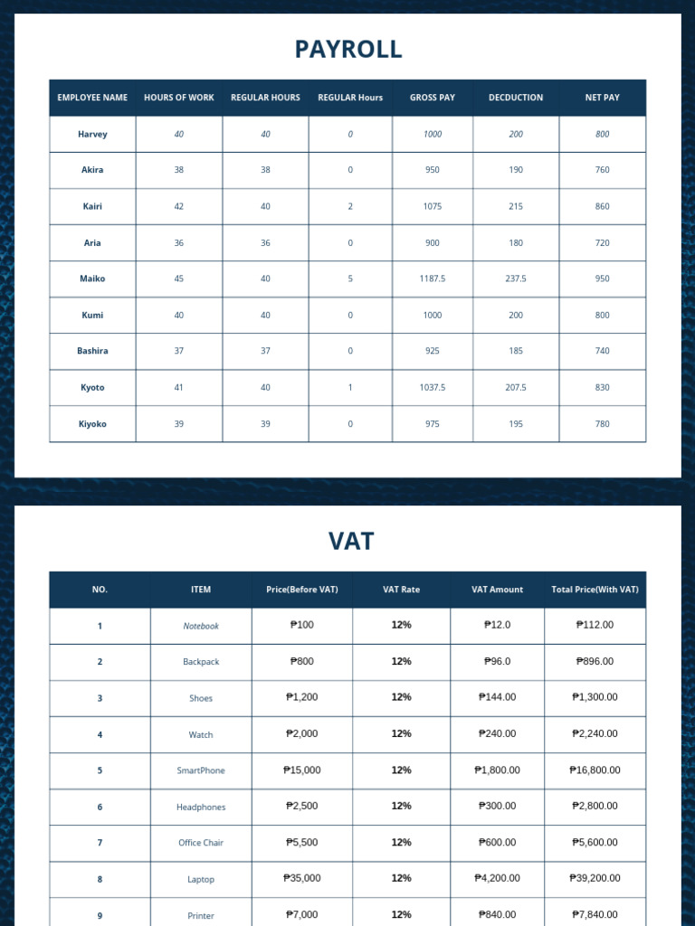 Employee Payroll and VAT Summary | PDF