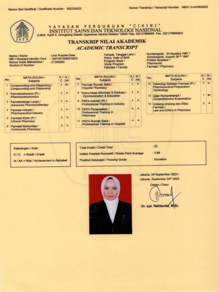 Transkrip Nilai | PDF