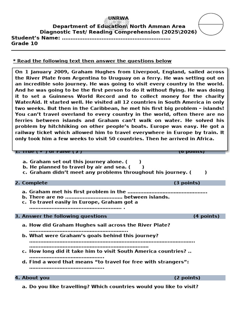 Grade 10 Reading Comprehension Test | PDF