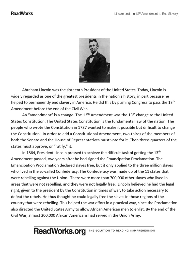 1050 Lincoln and The 13th Amendment To End Slavery 0 | PDF | Thirteenth ...