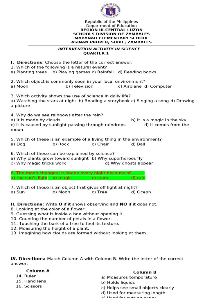 Science Intervention Activity for Grade 1 | PDF | Waste | Recycling