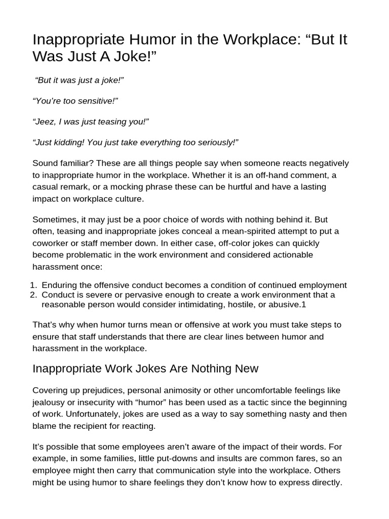 Addressing Inappropriate Workplace Humor | PDF | Sexual Harassment ...