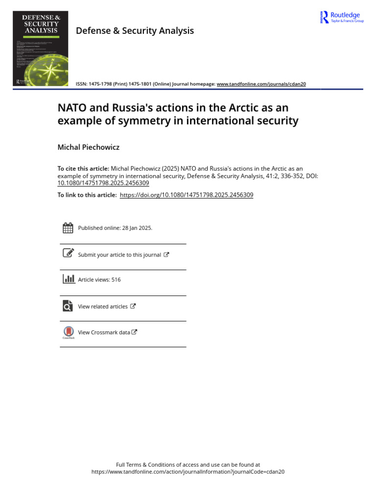 NATO and Russia S Actions in The Arctic As An Example of Symmetry in International Security ...
