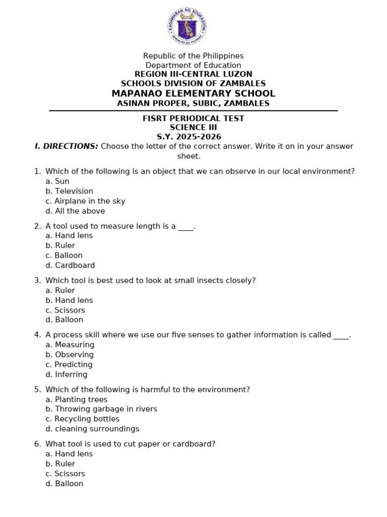 Science III Periodical Test Guide | PDF | Waste