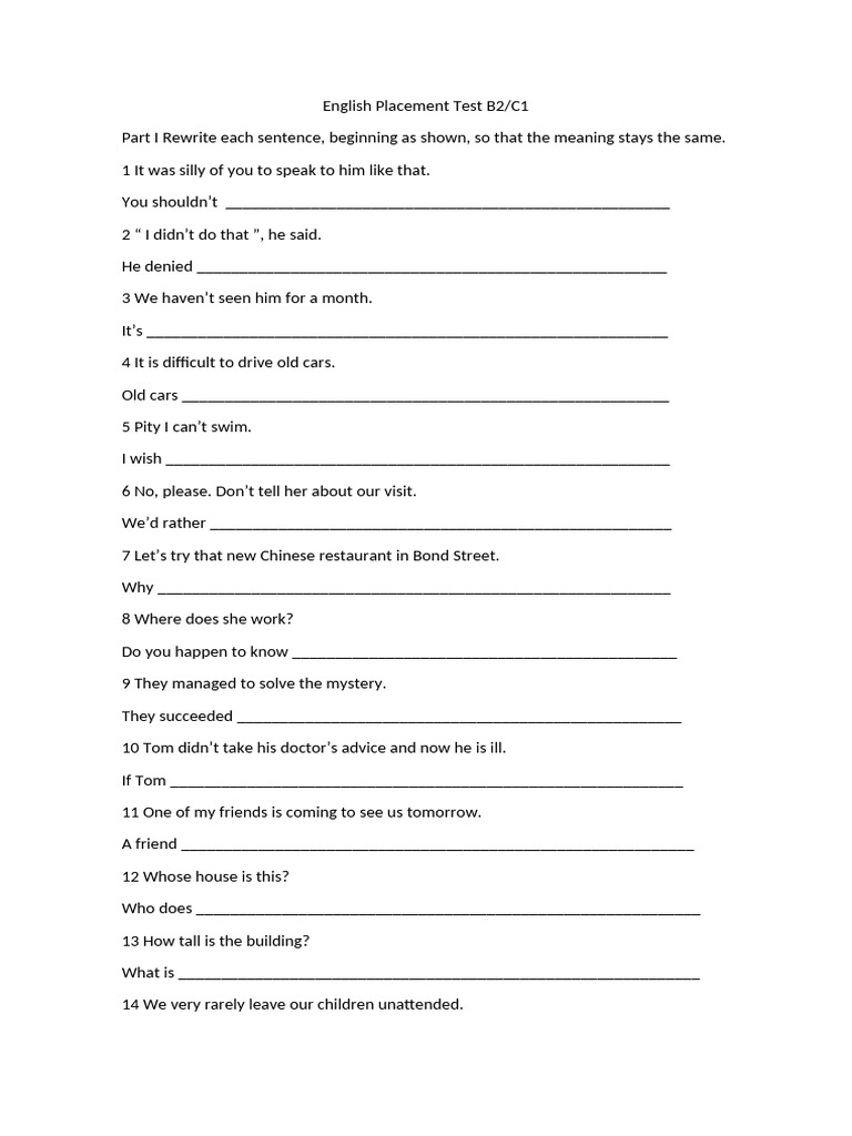 English Placement Test B2/C1 PDF | PDF