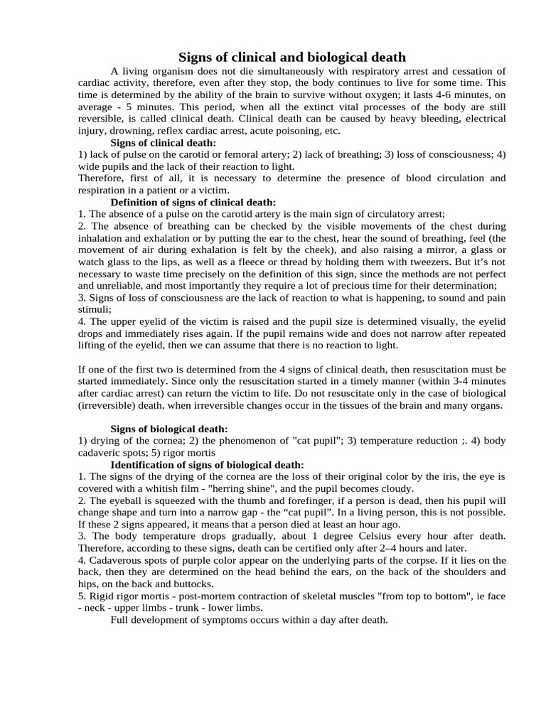 Signs of Clinical and Biological Death | PDF | Breathing | Death