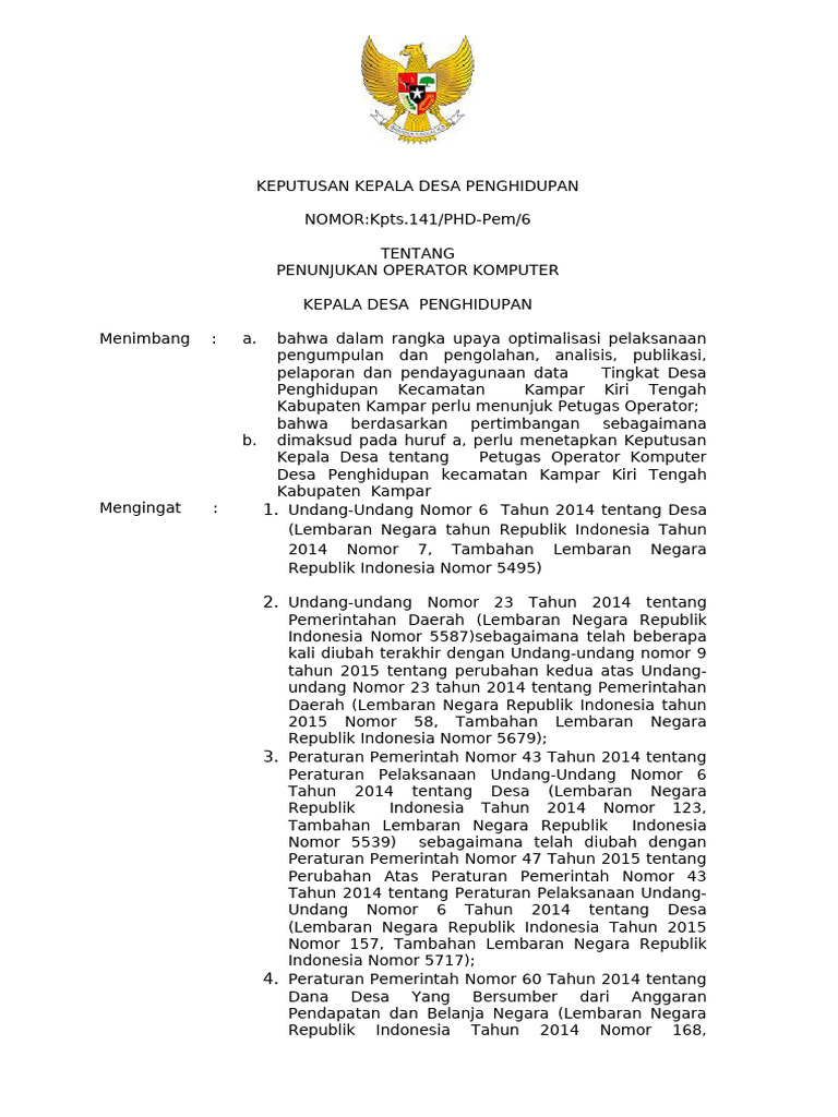 06 SK Operator Desa | PDF