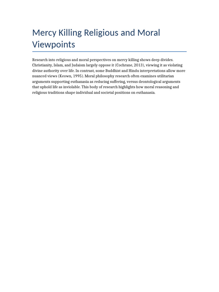 Mercy Killing: Religious and Moral Views | PDF