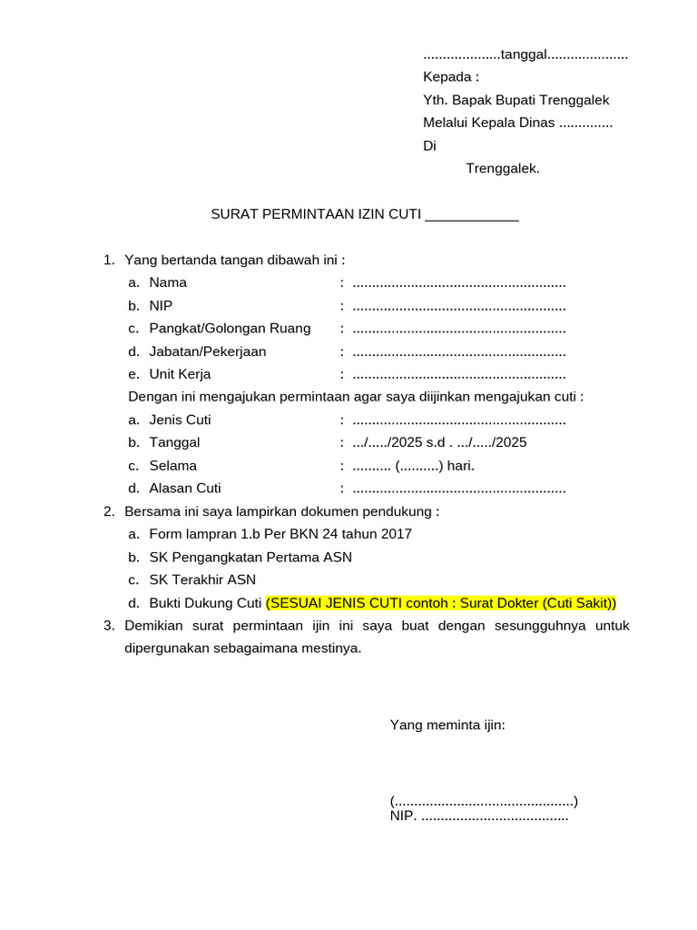 Surat Permintaan Izin Cuti ASN | PDF