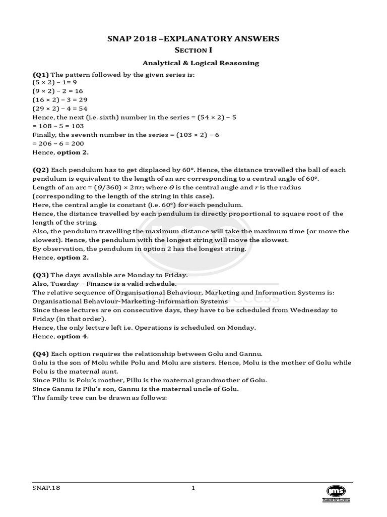 SNAP 2018 Actual Paper Explanatory Answers | PDF | Verb | Adjective