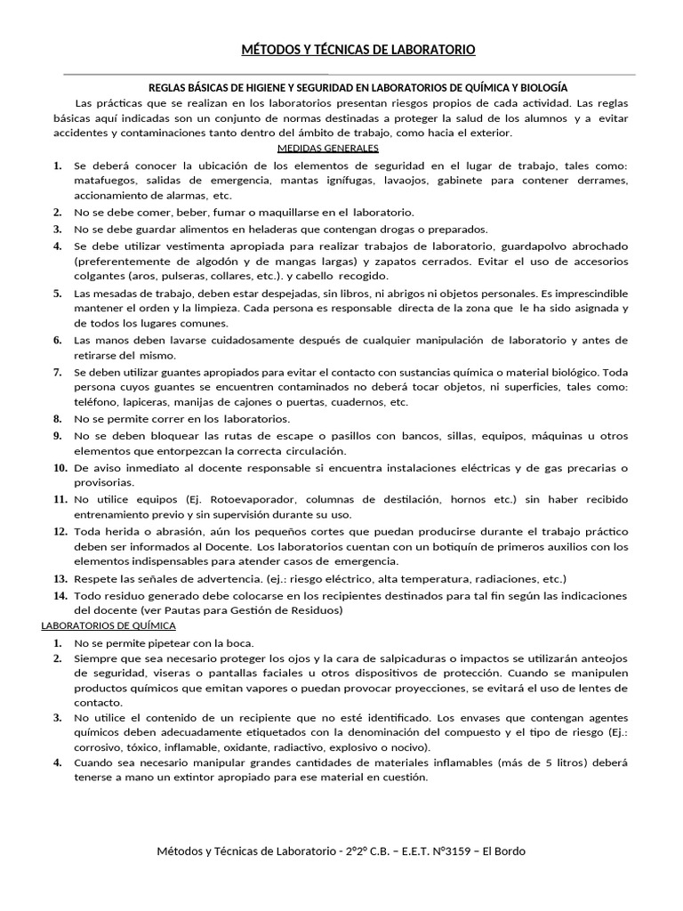 Reglas de Seguridad en Laboratorios | PDF | Filtración | Destilación