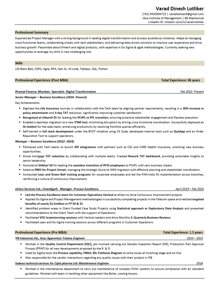 Naukri VaradLotliker (7y 0m) | PDF | Six Sigma | Business