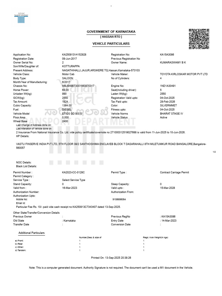 Toyota Etios GD Registration Details | PDF | Vehicle Technology ...