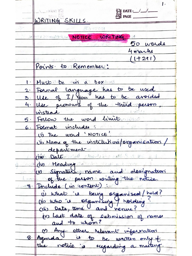 Class XII Notice Writing | PDF