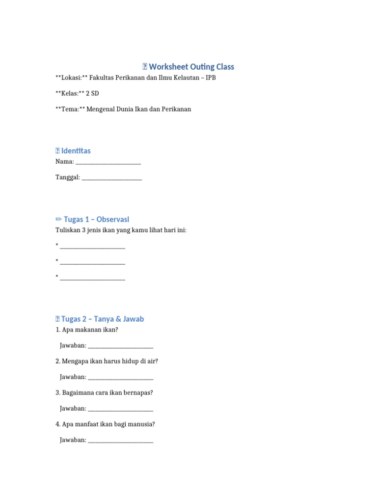 Worksheet Outing Class IPB | PDF
