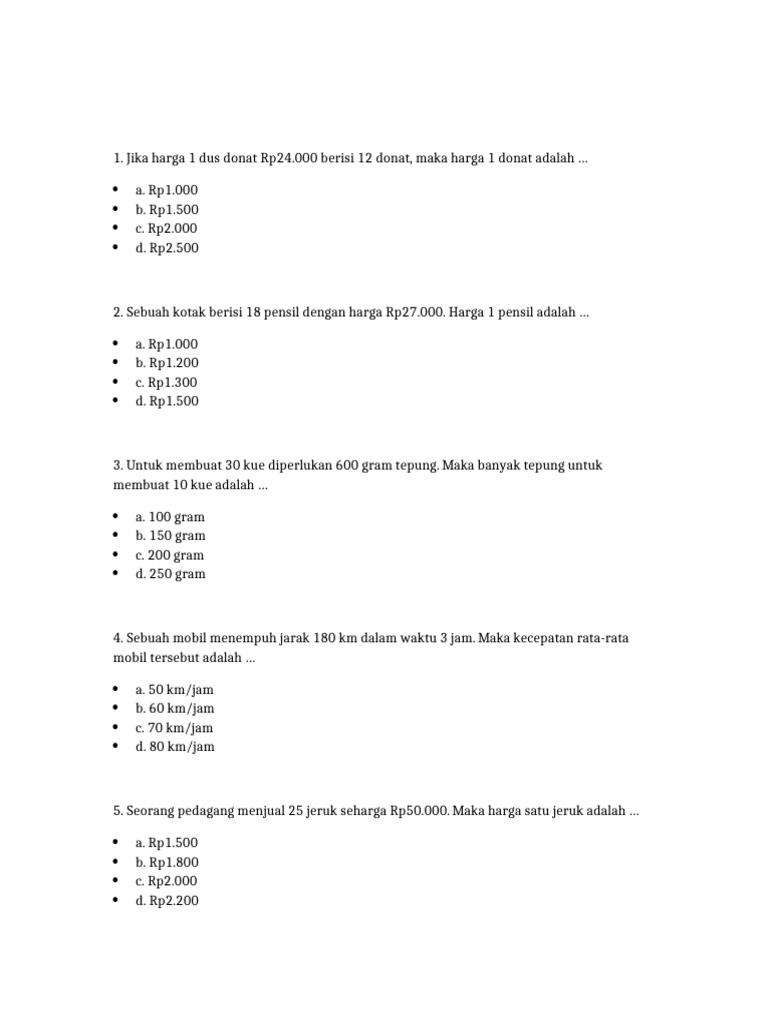 Soal Rasio Satuan Kelas 6 | PDF