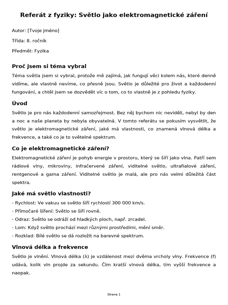 Referat Svetlo | PDF