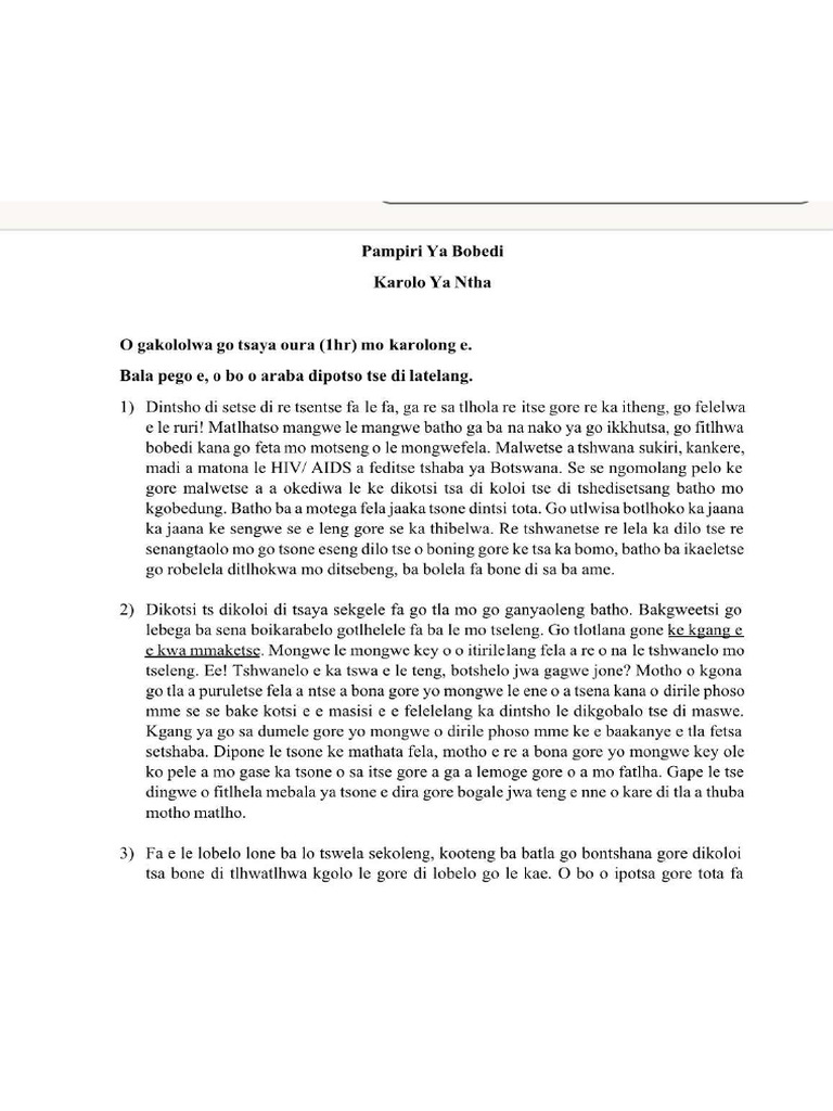 BG Setswana Paper 2 | PDF