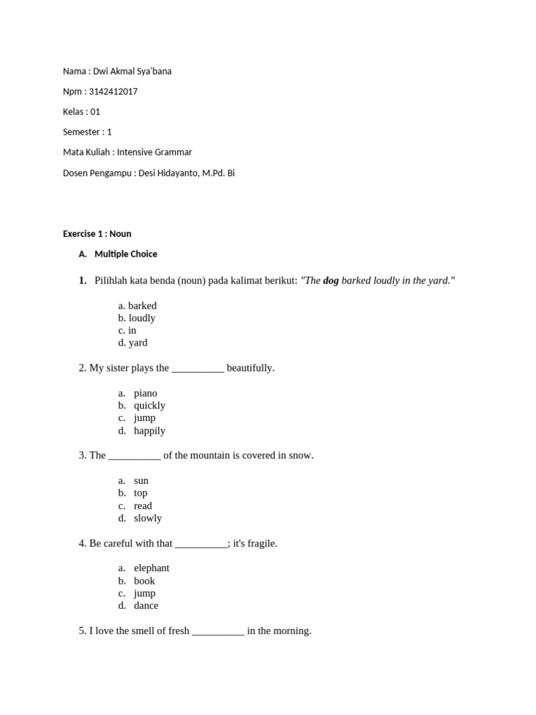 Multiple Choice - Noun - Soal | PDF