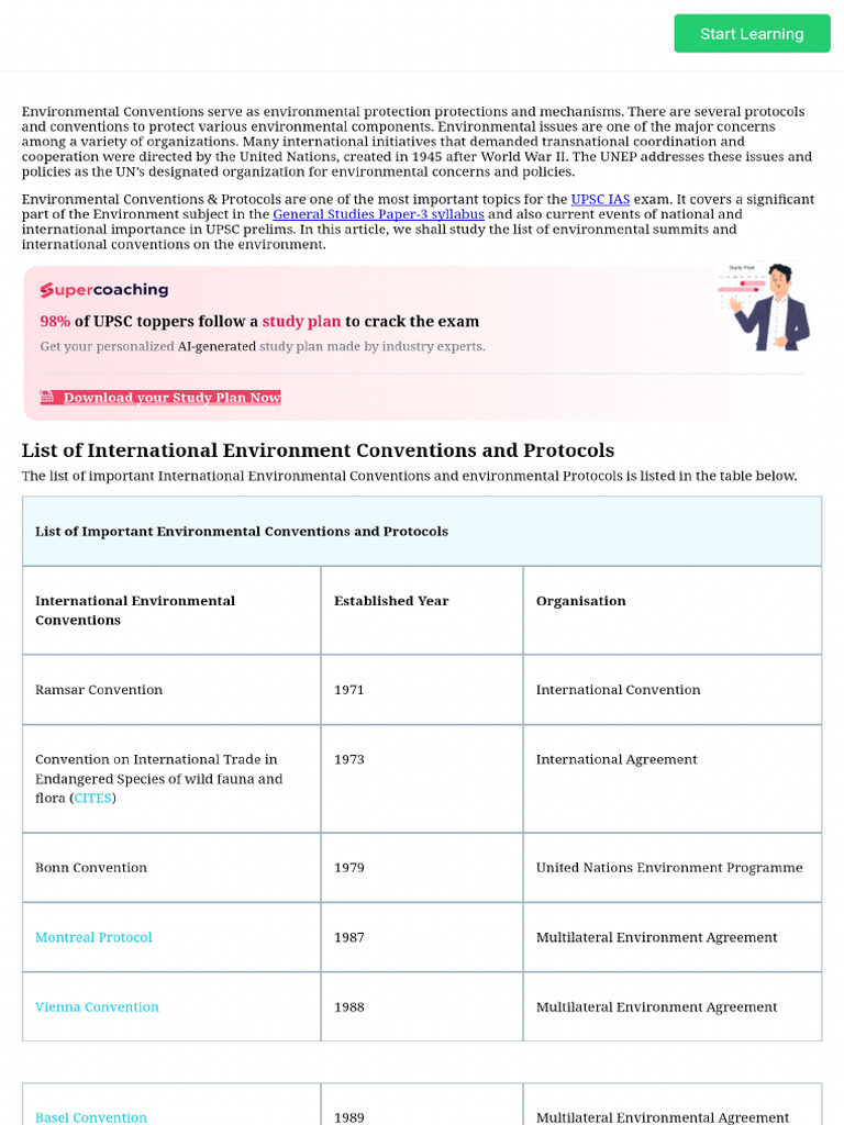 Environment Conventions & Protocols - Basel, Vienna, Bonn & More | PDF